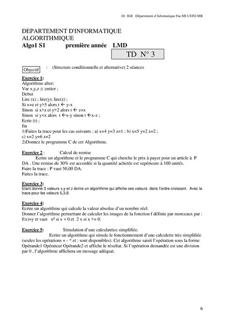 Td3 Td3 Dr H Département Dinformatique Fac Usto Mb 6 Departement D