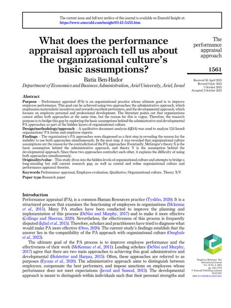 Journal What Does The Performance Appraisal Approach Tell Us About The Organizations Culture