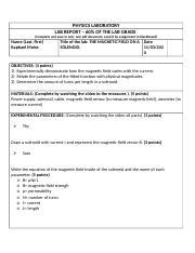MAGNETIC FIELD Lab Report Document Docx PHYSICS LABORATORY LAB REPORT OF THE LAB GRADE