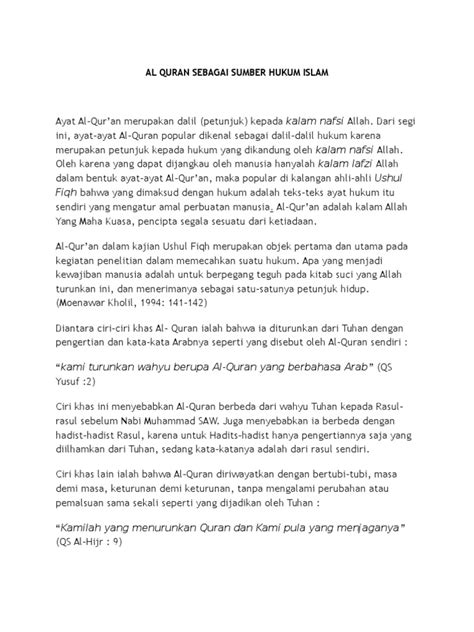 Al Quran Sebagai Sumber Hukum Islam | PDF