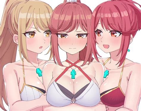 pyra, mythra, and glimmer (xenoblade chronicles and 3 more) drawn by ...