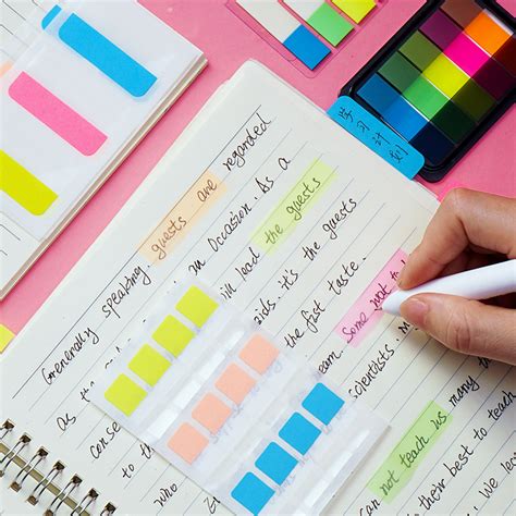 得力索引贴便签贴标签贴纸标记小条学生用粘性便签网红透明指示页码荧光膜彩色n次贴可写字记事小本子笔记本 虎窝淘