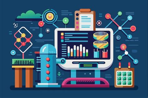 A Colorful Depiction Of A Laboratory Workspace Showcasing Various Scientific Instruments Charts