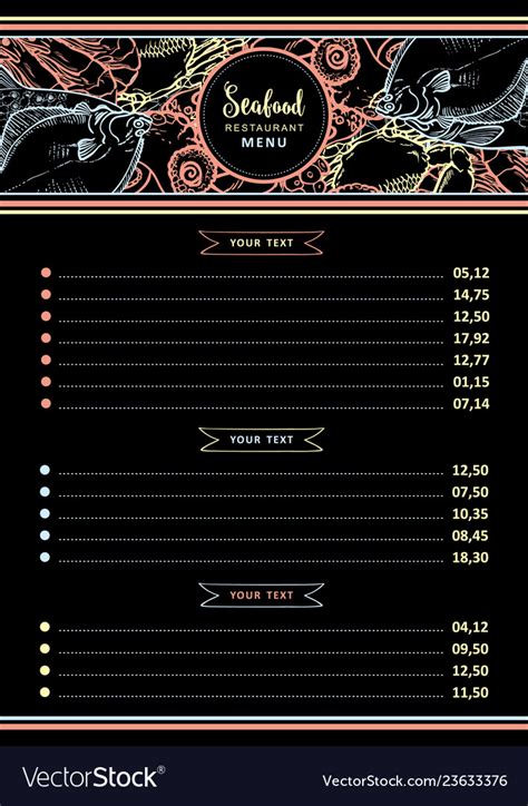 Seafood Restaurant Or Market Menu Price List Vector Image