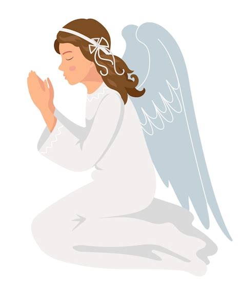 Premium Vector Cute Angel Kneeling With Hands Folded In Prayer