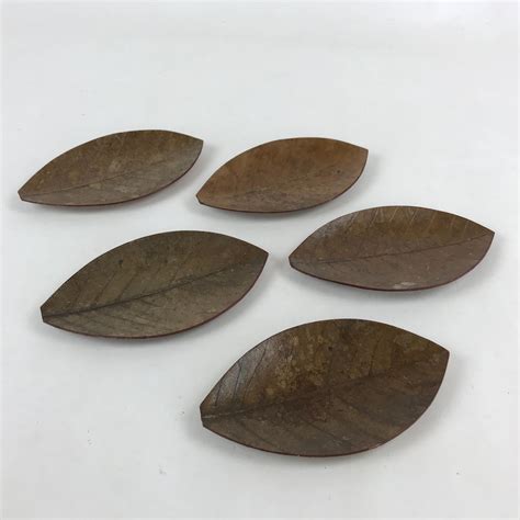 Japanese Lacquered Leaf Magnolia Sushi Plate Vtg Sweets Brown Red 5pc Online Shop Authentic