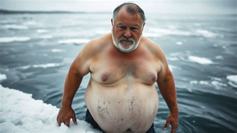 A Grandpa Is Ice Swimming Elderly Man Ice Dives Into Froz