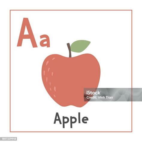 애플 클립아트 애플 벡터 일러스트 만화 플랫 스타일 과일은 문자 A로 시작합니다 과일 알파벳 카드 학습 편지 A 카드 어린이 교육 귀여운 사과 벡터 디자인 2 3 살에 대한