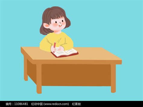 原创手绘人物教育女孩上课认真听讲卡通插画图片下载红动中国