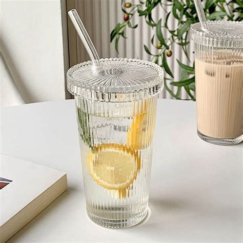 Glass Cups With Lids And Straws Iced Coffee Cup For Coffee Bar Glass