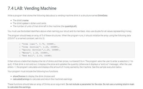 Solved LAB Vending Machine Write A Program That Stores Chegg