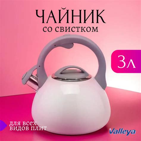 Чайник со свистком для плиты Valleya розовый 3 литра из нержавеющей стали для всех видов