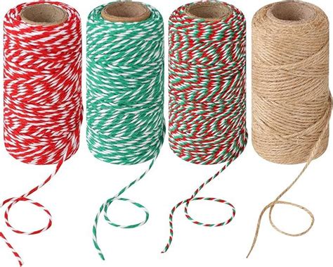 4 Rolls Christmas Twine String For Crafts Cotton String Natural Jute Twine String Jute Rope