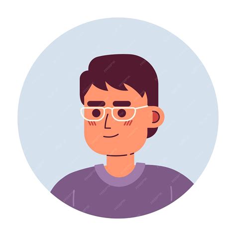 안경 세미 플랫 벡터 문자 머리 세미 플랫 벡터 문자 머리를 가진 잘생긴 소년 편집 가능한 만화 아바타 아이콘 얼굴 감정 웹