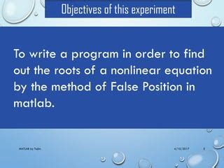 Matlab Lecture Regula Falsi Or False Position Method Taj PDF
