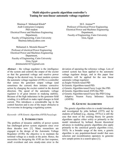 Pdf Multi Objective Genetic Algorithm Controllers Tuning For Non