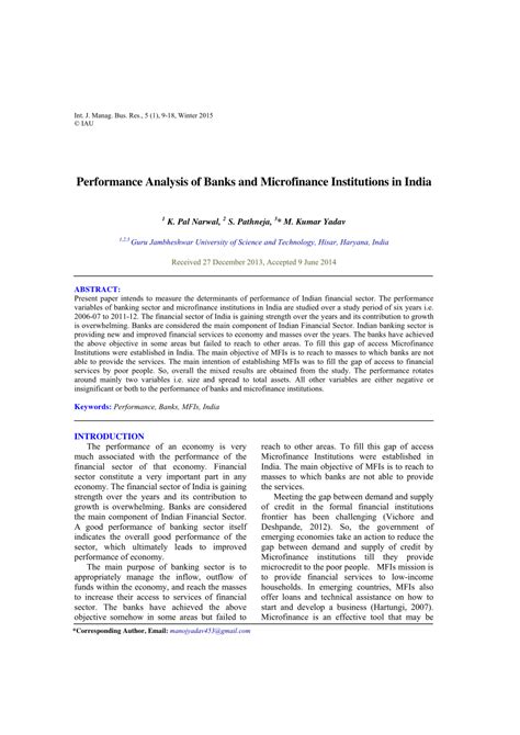 Pdf Performance Analysis Of Banks And Microfinance Institutions In India