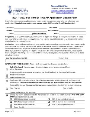 Fillable Online Full Time FT OSAP Application Update Form Fax Email Print PdfFiller