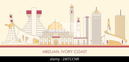 Cote Divoire, Abidjan city skyline isolated vector illustration. Cote Divoire, Abidjan travel ...