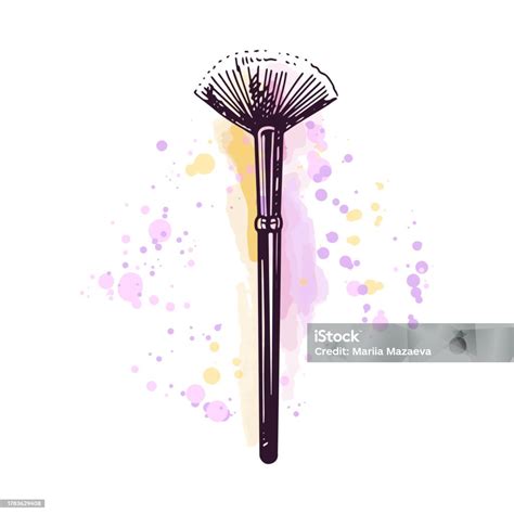 손으로 그린 화장품 브러쉬 미용 화장품 요소 자기 관리 물감이 튀는 수채화 파스텔 배경에 그림 미용실 화장품 매장 메이크업에 유용합니다 낙서 스케치 0명에 대한 스톡 벡터