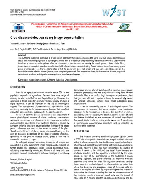 crop disease detection using image segmentation pdf cluster