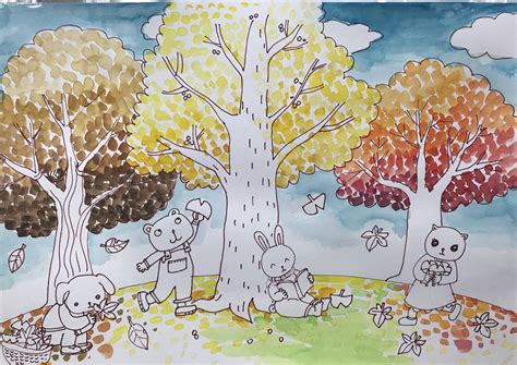 가을나무그리기 가을 미술 어린이 미술 활동 창의적인 활동