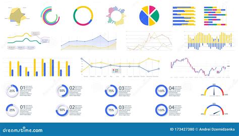 Modern Infographic Template With Stock Diagrams And Statistics Bars Line Graphs And Charts For