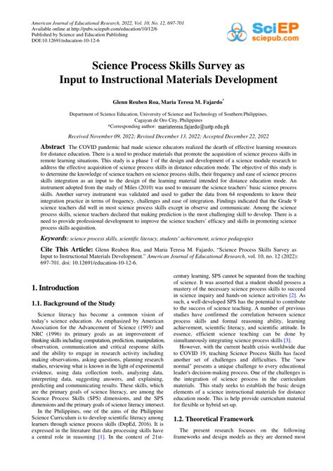 Pdf Science Process Skills Survey As Input To Instructional Materials Development