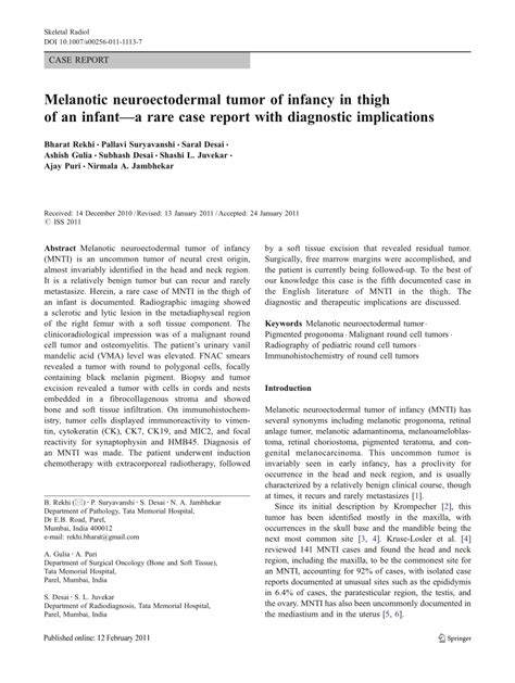 Pdf Melanotic Neuroectodermal Tumor Of Infancy In Thigh Of An Infant A Rare Case Report With