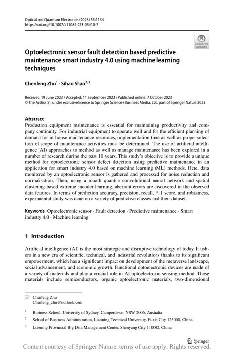 Optoelectronic Sensor Fault Detection Based Predictive Maintenance