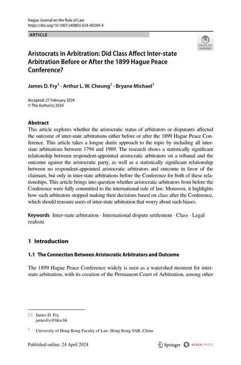 Pdf Aristocrats In Arbitration Did Class Affect Inter State