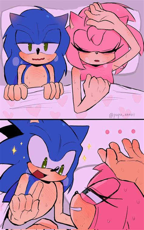 Amy Rose Sonic The Hedgehog Sega Sonic Series Highres 2koma Aftersex Bed Blanket Blue