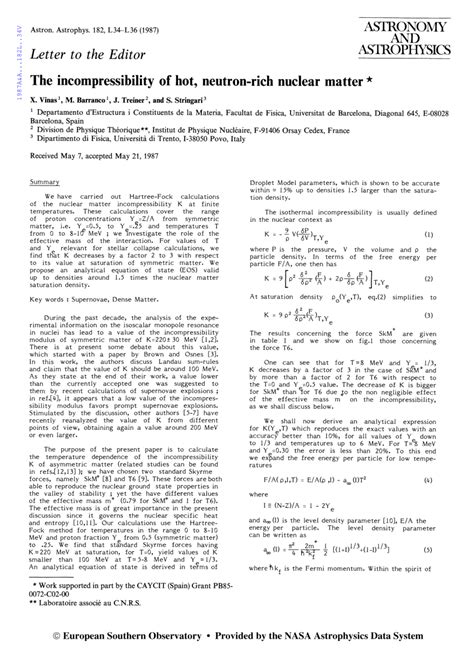 Pdf The Incompressibility Of Hot Neutron Rich Nuclear Matter