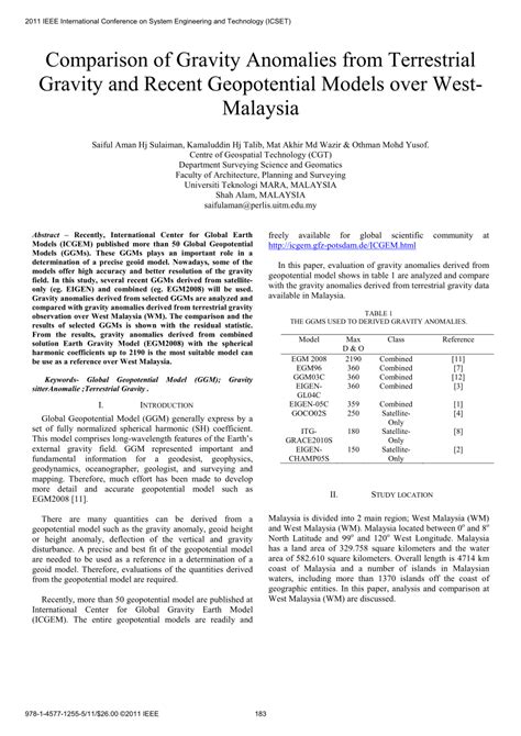 Pdf Comparison Of Gravity Anomalies From Terrestrial Gravity And Recent Geopotential Models