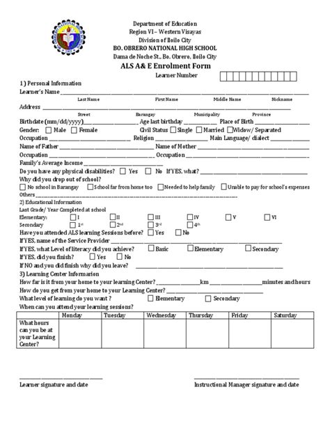 Als Enrolment Form Traditions Quality Of Life