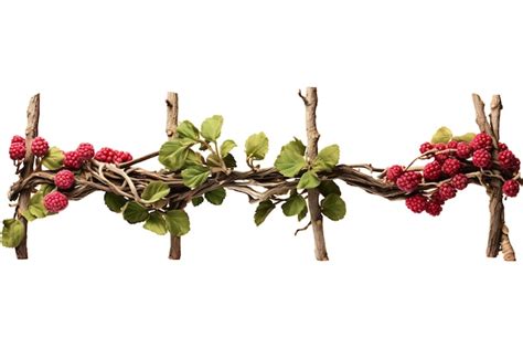 Premium Photo Isolated Of Raspberry Canes Fence Line Up With Horizontal Bright Red And On