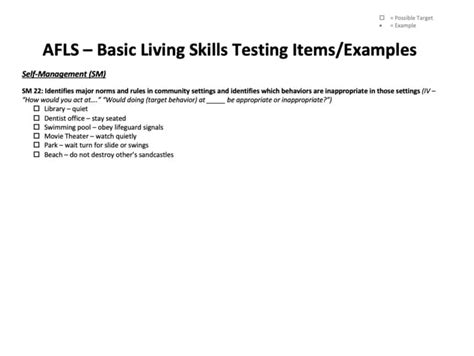 Afls Basic Living Skills Testing Materials Tpt