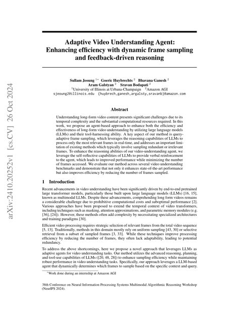 Pdf Adaptive Video Understanding Agent Enhancing Efficiency With Dynamic Frame Sampling And