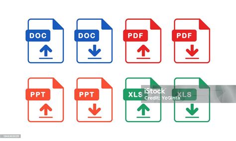 문서 파일 유형 집합입니다 문서의 형식 및 확장 Pdf Doc Ppt 및 Xls 파일을 업로드하고 다운로드합니다 아이콘에 대한
