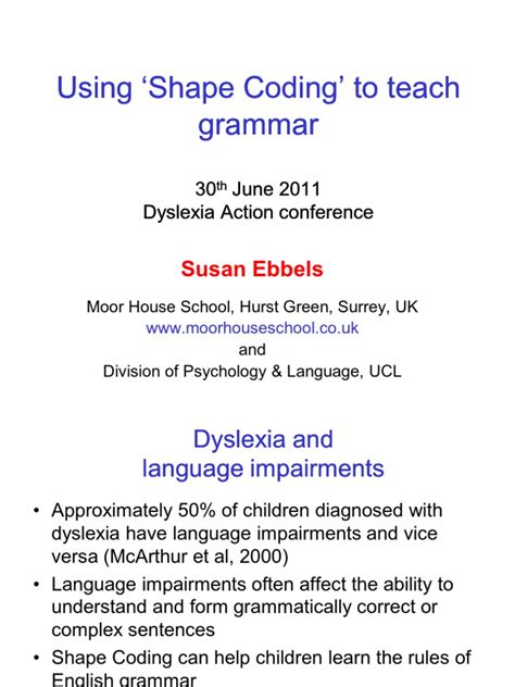 Susan Ebbels Introduction To Shape Coding Assessment Meaning And Interpretation Pdf