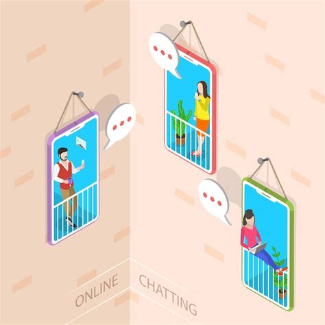 Premium Vector Flat Isometric Concept Of Social Media Network Digital Communication Chatting