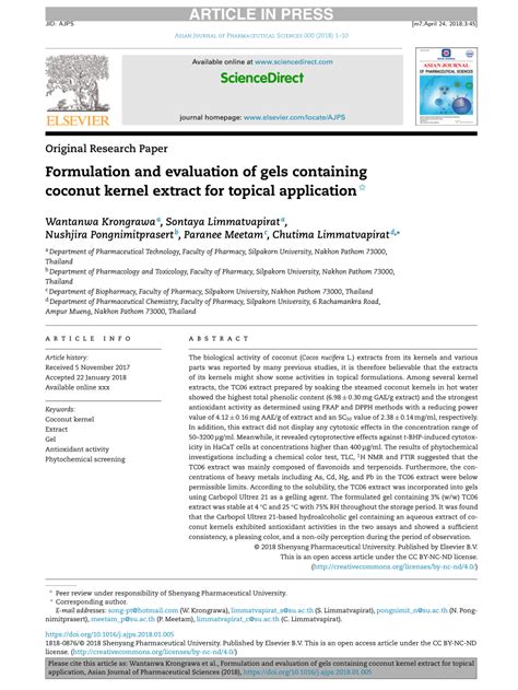 Pdf Formulation And Evaluation Of Gels Containing Coconut Kernel