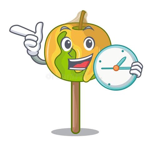 With Clock Candy Apple Character Cartoon Stock Vector Illustration Of Coating Applecandy