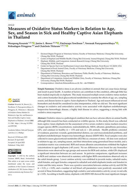 PDF Measures Of Oxidative Status Markers In Relation To Age Sex And