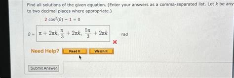 Solved Find All Solutions Of The Given Equation Enter Your
