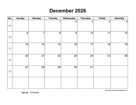 December 2026 Free Calendar Tempplate Free Calendar