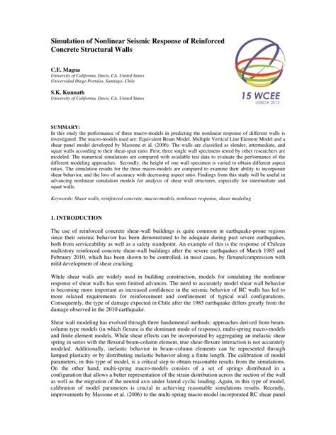Pdf Simulation Of Nonlinear Seismic Response Of Reinforced Concrete