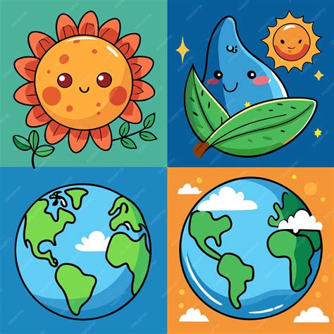 Cuatro Ilustraciones De Dibujos Animados Que Representan Los Elementos