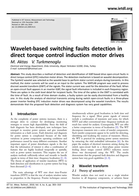 Pdf Wavelet Based Switching Faults Detection In Direct Torque Control Induction Motor Drives
