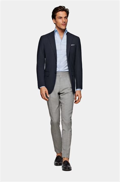 Navy Blazer With Grey Pants Blue Blazer Outfit Men Mens Outfits